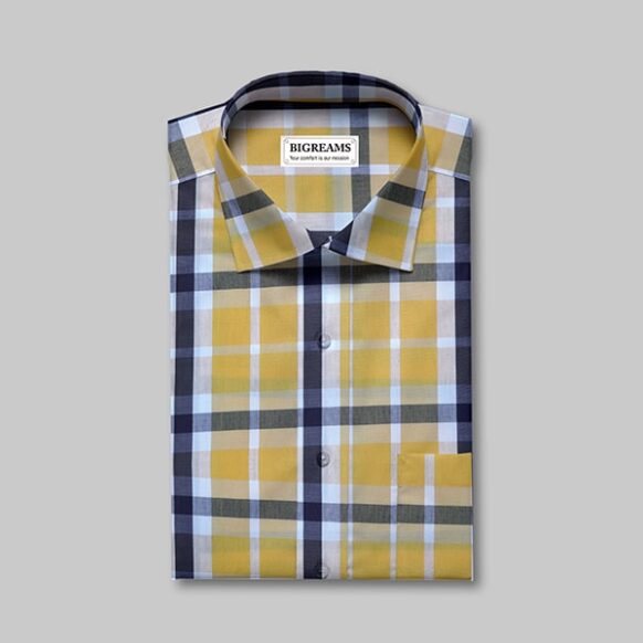 Shop Now Cotton Dark Blue & Yellow Check Fabric - Bigreams.com